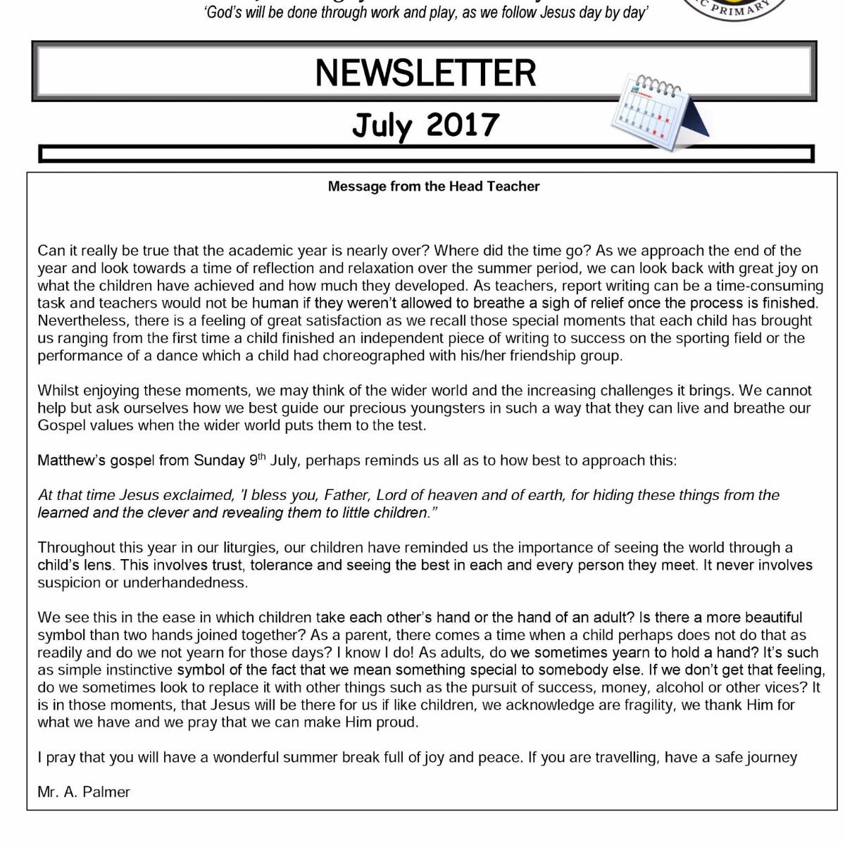 St John Rigby Catholic Primary School - JULY NEWSLETTER