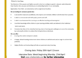 St John Rigby Catholic Primary School - CLASS TEACHER VACANCY AT SJR